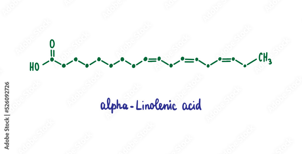 Alpha-linolenic acid hand drawn vector formula chemical structure ...