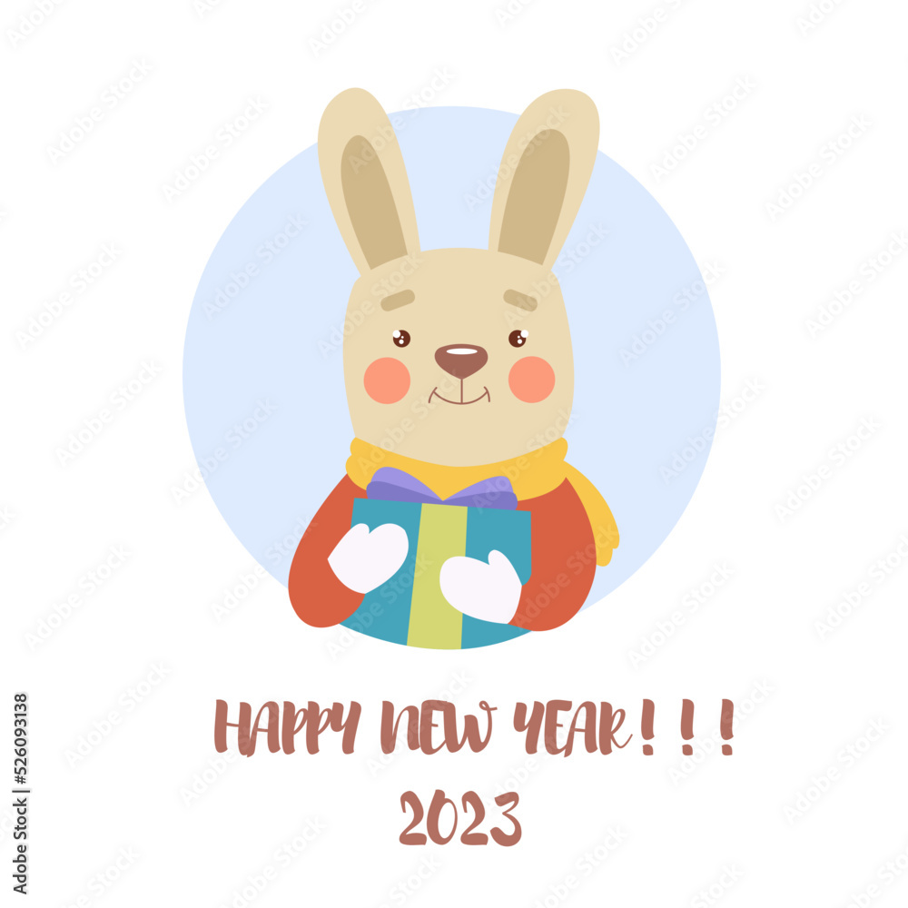 Happy new year 2023 year of the rabbit, cute Little bunny, greeting ...