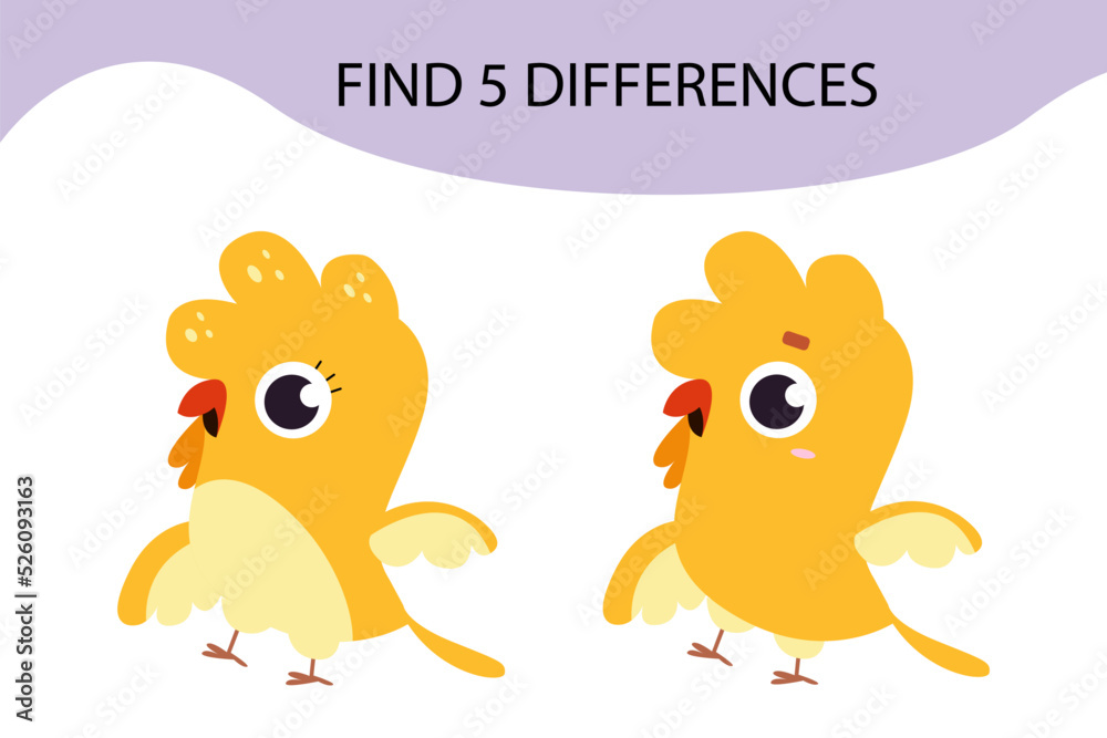 Educational game for children. Find 5 differences, cute parrot. Vector ...