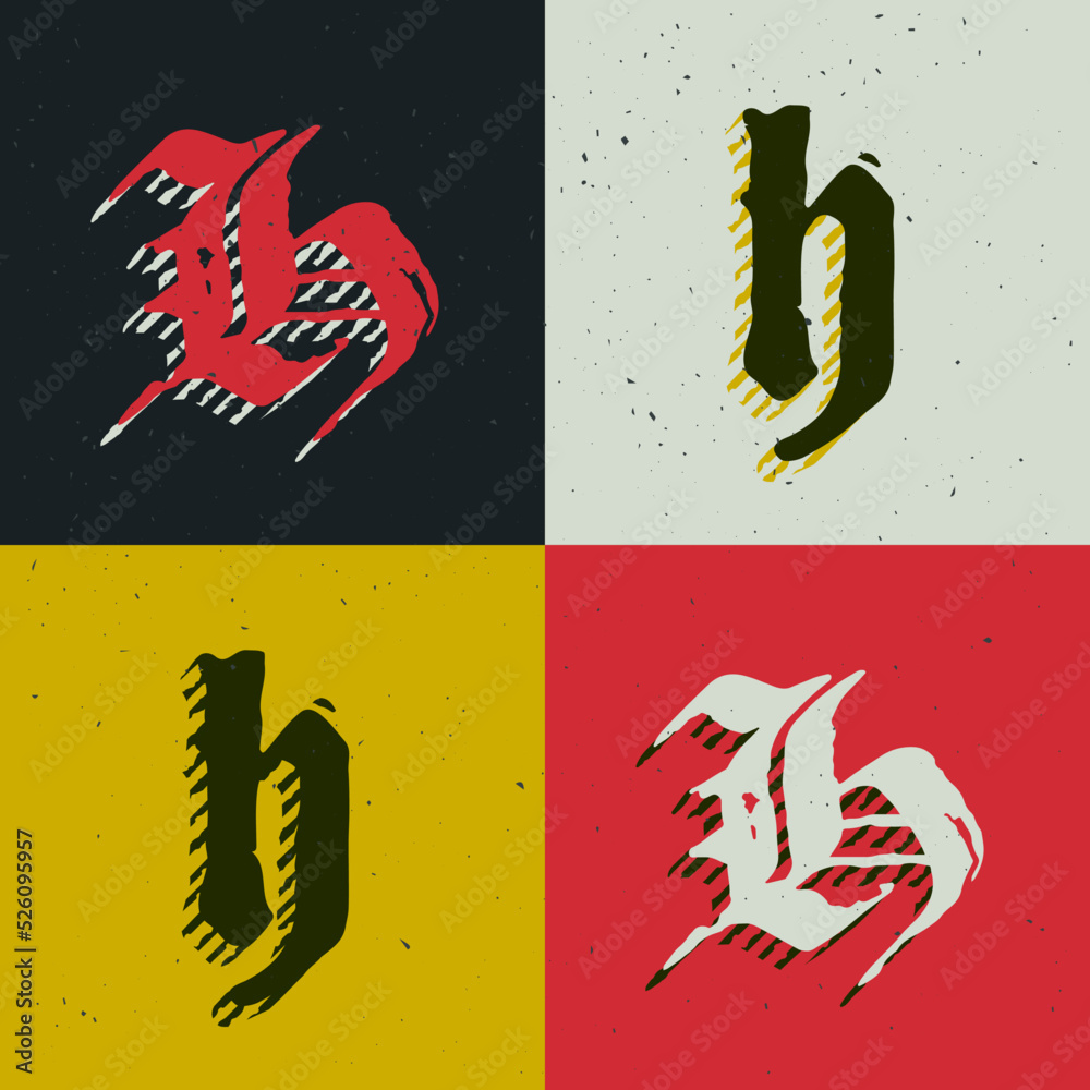 H letter blackletter style logo set with grunge texture. Stylish horror ...