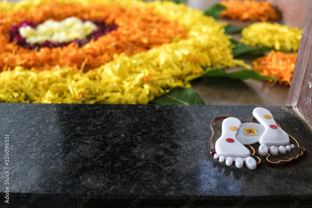 White Trace of Legs Hindu Goddess For Special Holidays. Special Symbols ...