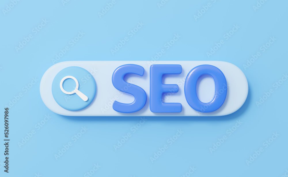 3D Browser SEO search. Web tab for text, magnifying glass isolated on ...