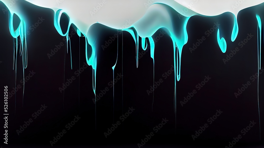 Fluorescent green paint drip on black background. Minimal spectral ...