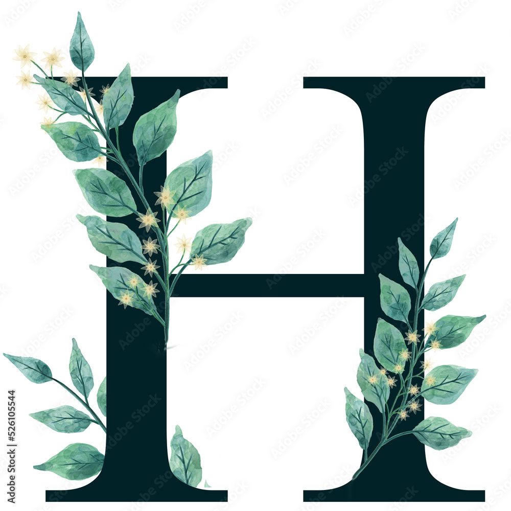 Black Letter H PNG with floral arrangement with transparent background ...