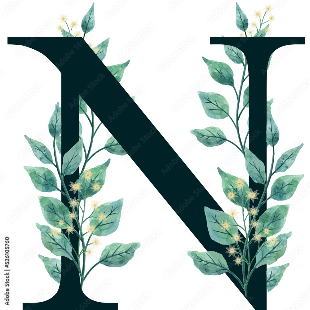 Black Letter N PNG with floral arrangement with transparent background ...