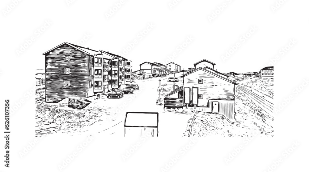 Building view with landmark of Nuuk is the capital of Greenland. Hand ...