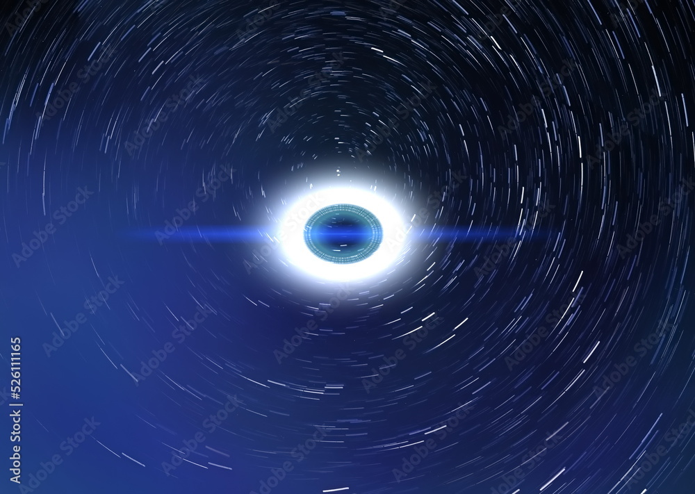 cosmic light star flares and starry night blue sky and big moon ...