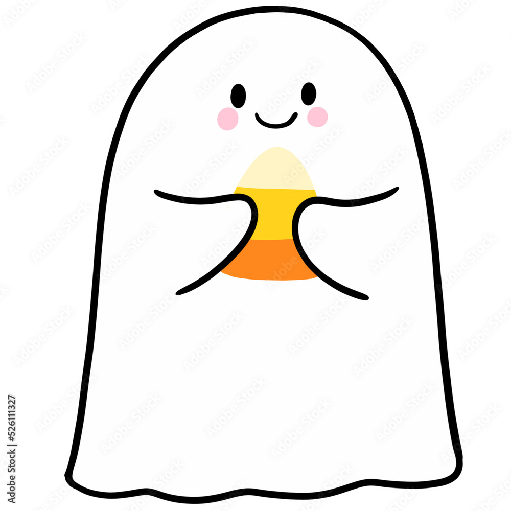 Cartoon cute white ghost in Halloween clipart. Stock Illustration ...