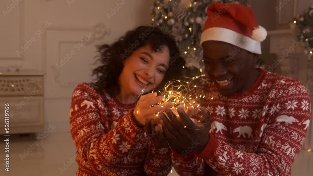 Couple in love congratulates each other on new year's eve. Girlfriend ...