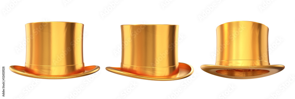 Set of golden top hat on a white background, 3d render Stock Illustration | Adobe Stock