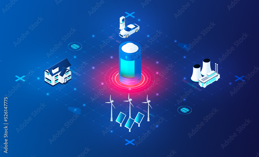 Smart Energy Grid and Virtual Power Plant Concept - 3D Illustration ...