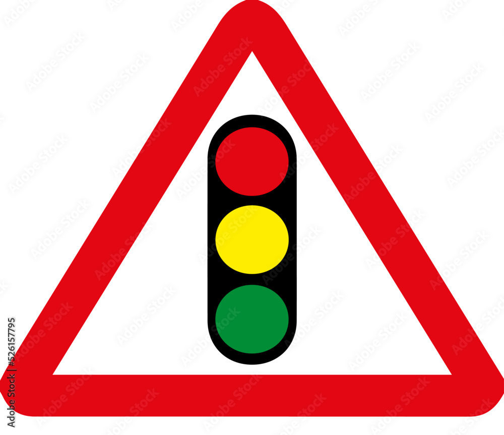 Isolated five sets of LED traffic lights showing sequence red, amber or ...