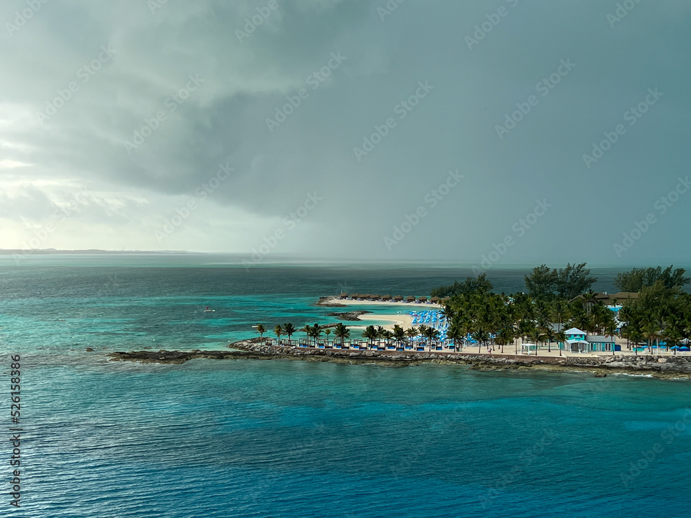 An aerial view of Coco Cay a Royal Caribbean Cruise Lines private ...