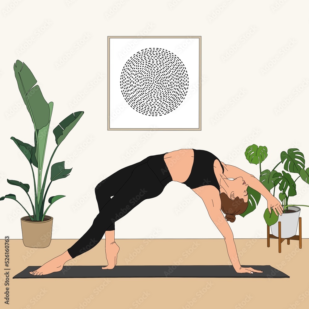 Wild Thing Yoga Pose / Camatkarasana. Fashion fancy woman in black gym ...