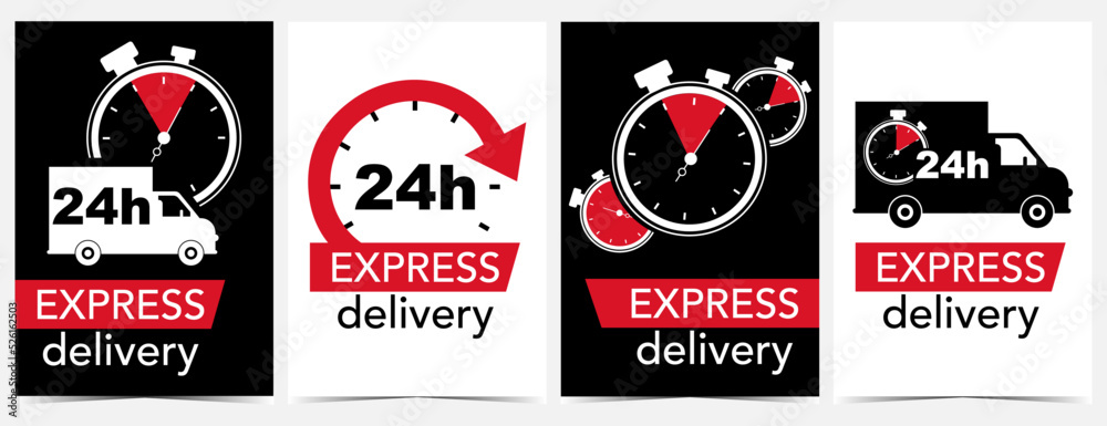 Express delivery banner set with stopwatch, countdown timer ...