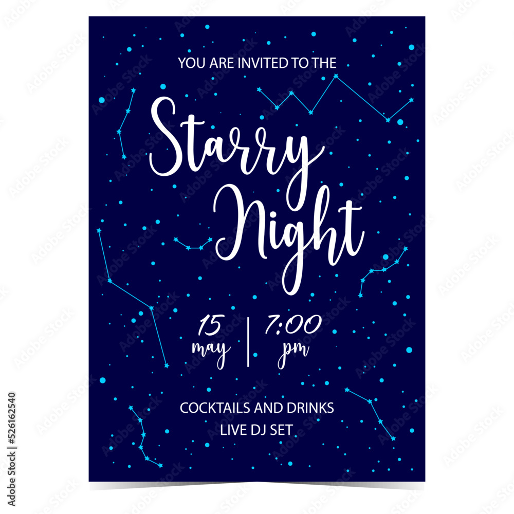 Starry night invitation card, advertisement banner, announcement poster ...