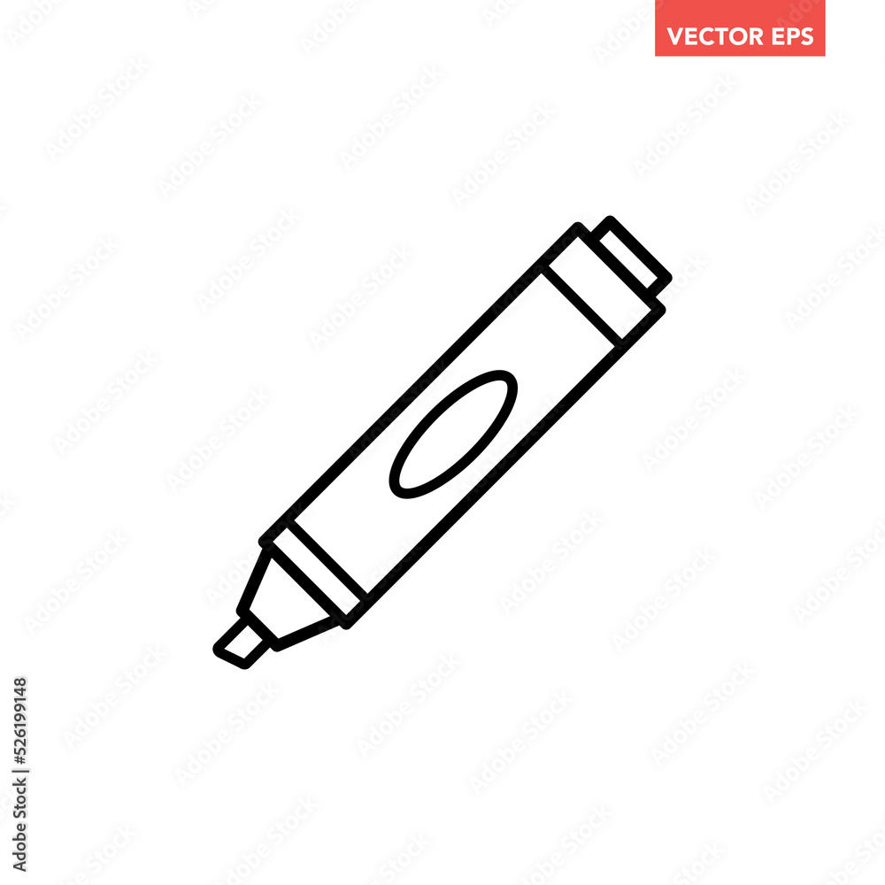 Black single marker pen line icon, simple outline highlighting tool ...