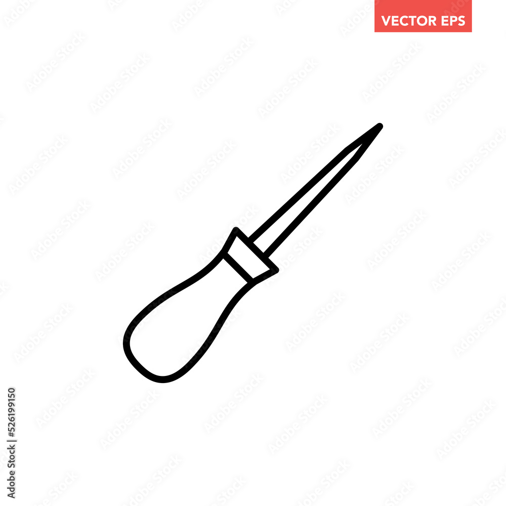 Black single ice pick line icon, simple awl tool flat design pictogram ...