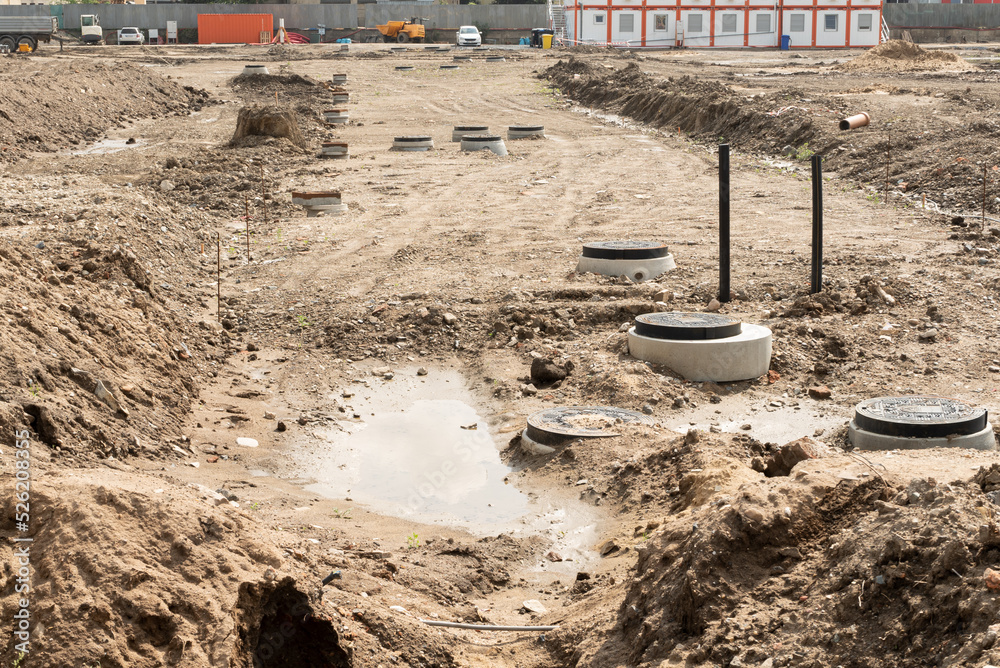 Sewer hatches developed Concrete drainage pipes between large ...