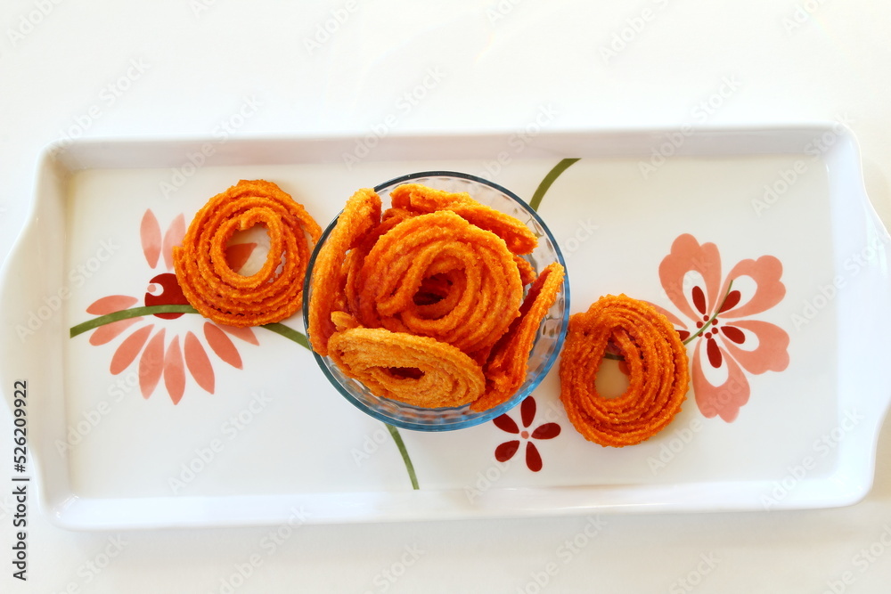 Indian Traditional homemade Tea Time Snack Chakli or chakri a spiral ...