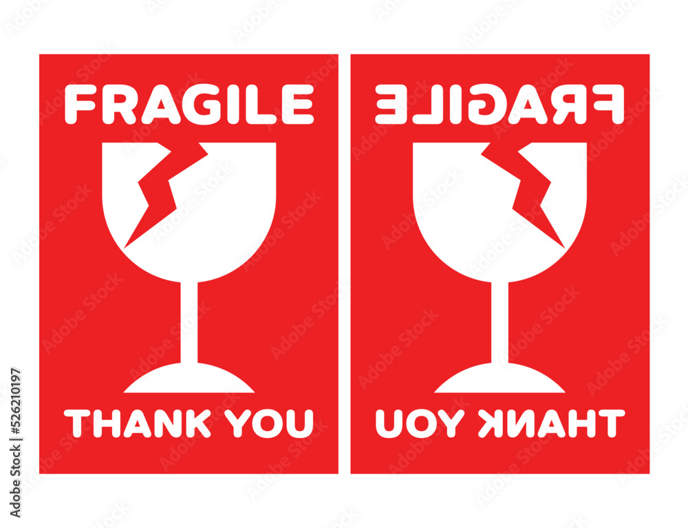 Fragile Thank you with mirror effect sticker with pictogram of fracture ...