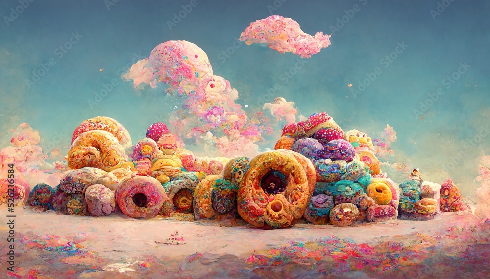 Fantasy donut land with desserts and sweets doughnut candyland, sweet ...