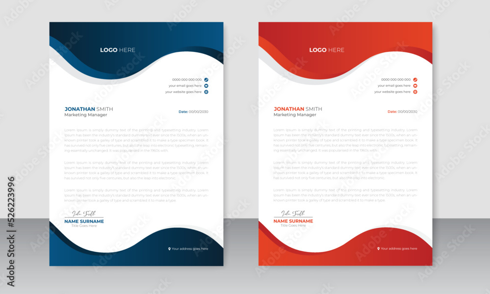 Modern corporate company business letterhead template design or layout ...