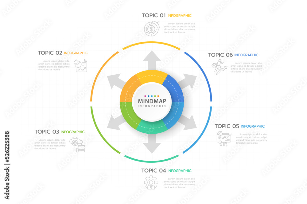 Infographic template for business. 6 Steps Modern Mindmap diagram with ...
