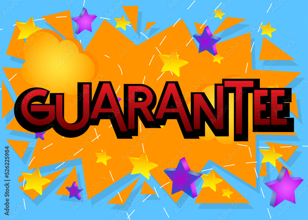 Guarantee. Word written with Children's font in cartoon style. Stock ...