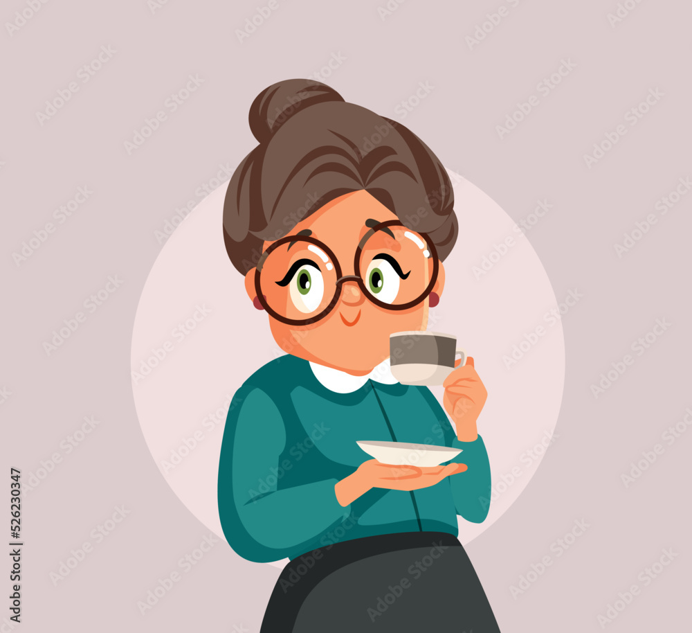Granny Relaxing with a Cup of Coffee Vector Cartoon Illustration ...