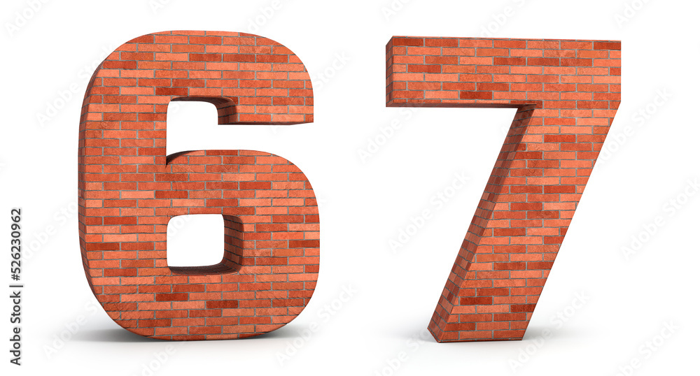 Realistic 3d brick number 6 & 7 isolated on white background. 3d ...