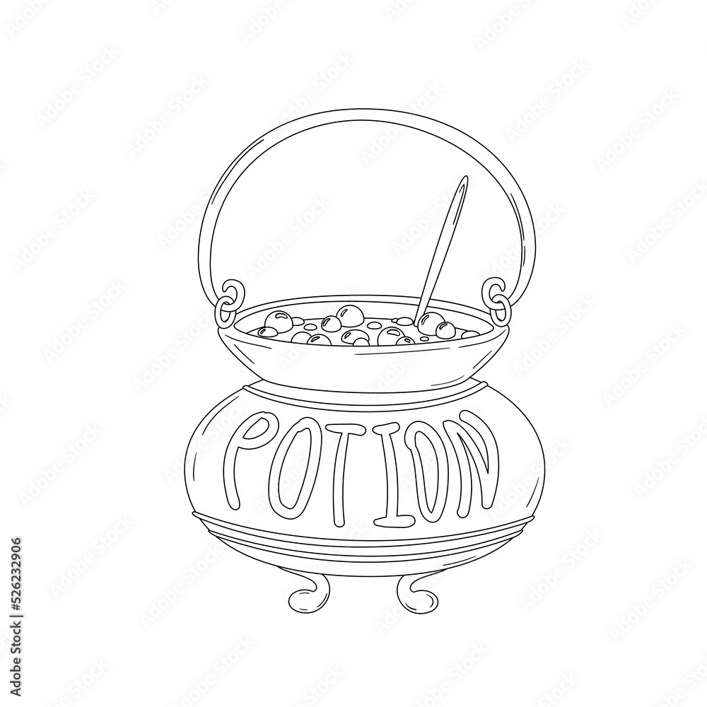 Cartoon witch cauldron with magic potion for Halloween, isolated. Black ...