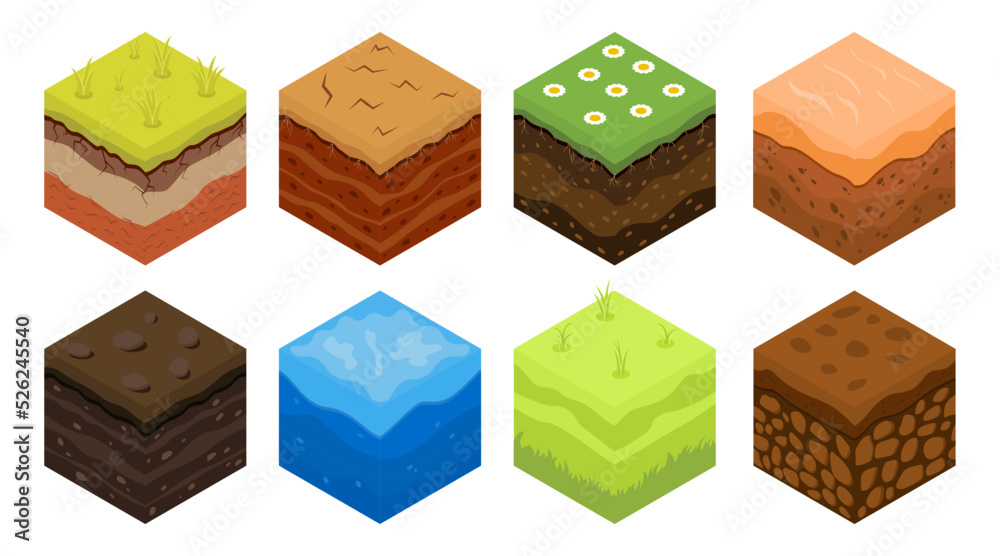 Isometric soil, land ground for game background. Sand and grass, desert ...