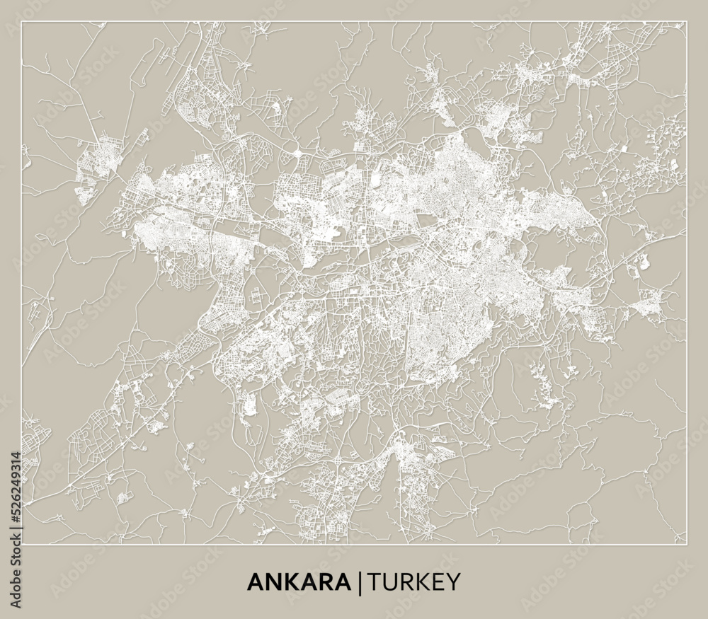 Ankara (Central Anatolia, Turkey) street map outline for poster, paper ...