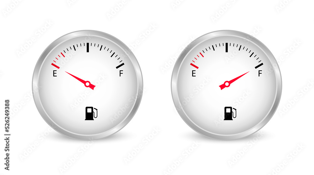 Fuel gauge. Full and empty tank of fuel. Fuel indicators. Car dashboard ...