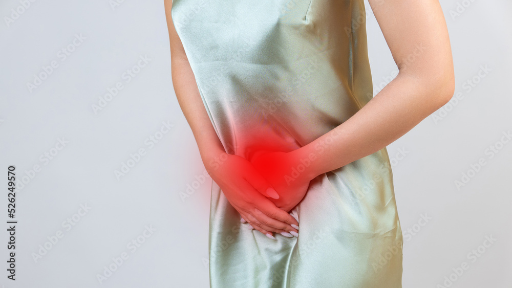 Menstrual pain, woman with stomachache suffering from pms ...
