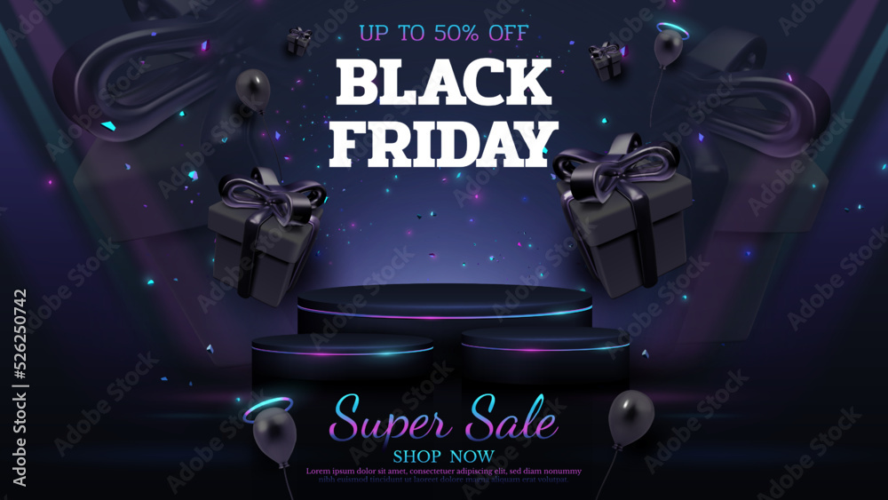 Black friday sale background with product display podium with gift box ...