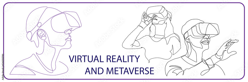 Continuous one line drawing Man or woman in glasses device virtual ...