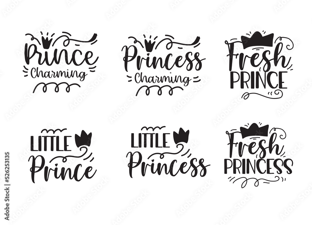 Princess and Prince Hand lettering illustration for your design Stock ...