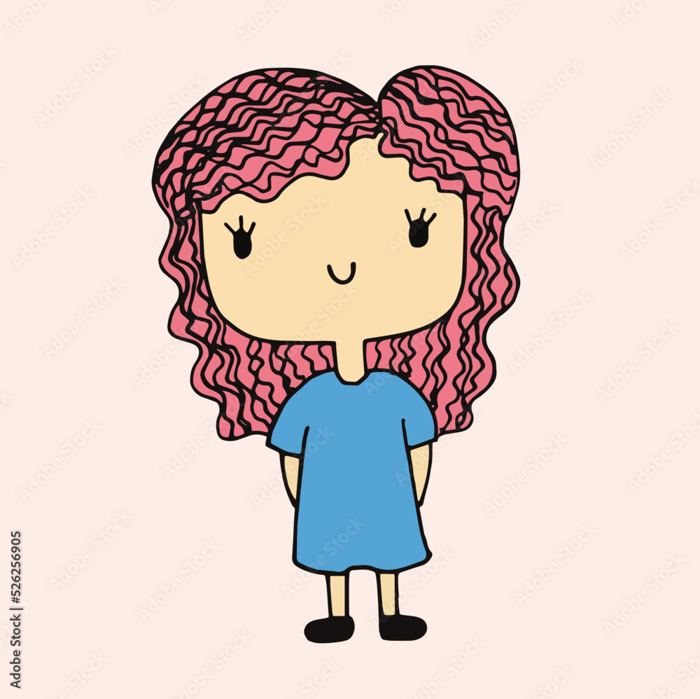 Cute Girl Doodle Art Cartoon Hand Draw Stock Vector | Adobe Stock