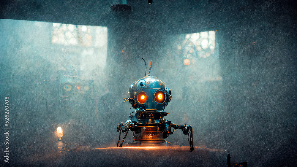 Scary robot android. Old metal, mechanisms, gears Stock Illustration ...