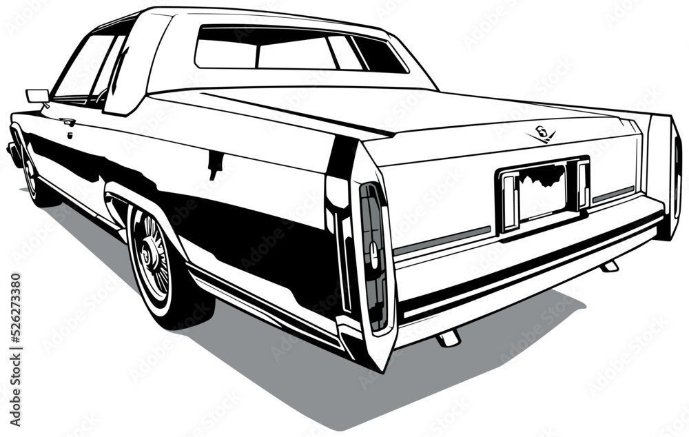 Drawing of a Classic Vintage Car American Limousine from Rear View ...