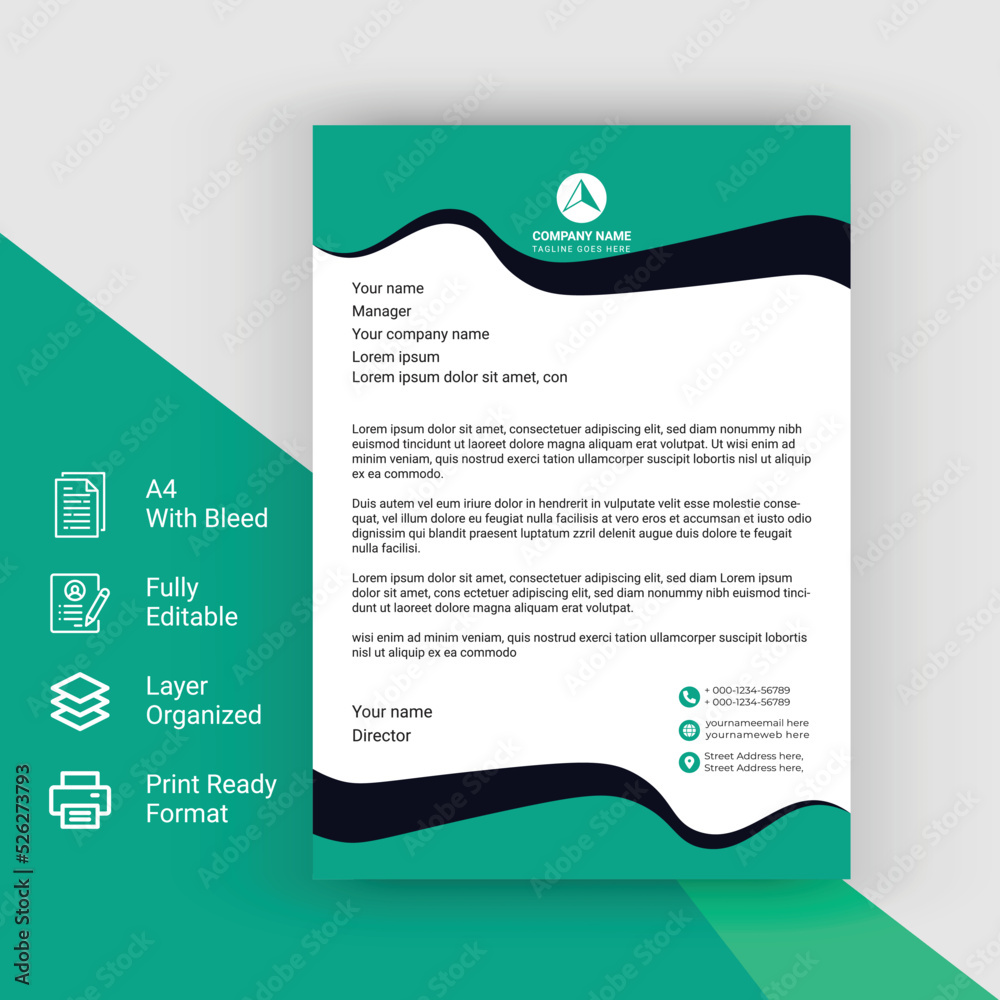 corporate modern letterhead design template with blue creative modern ...