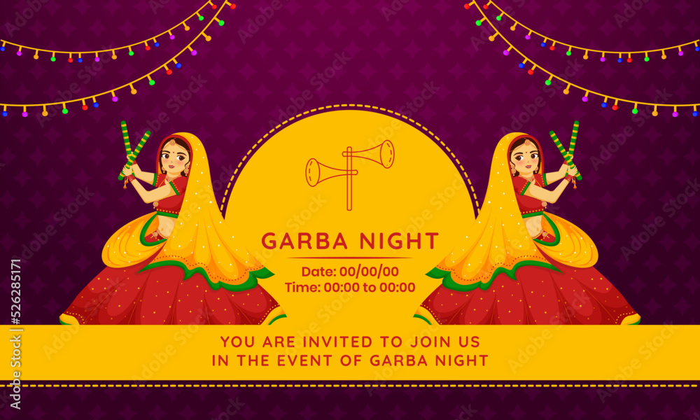 Garba night vector illustration invitation card design on the festival ...