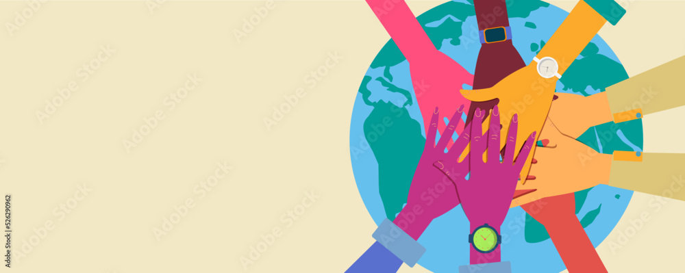 Stacking hands, friendship hands, stack of different people hands ...