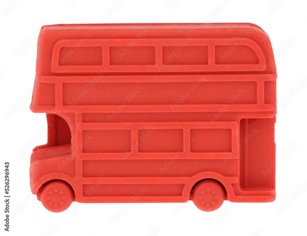 Cutout of an isolated cute red double-decker bus shaped eraser for ...