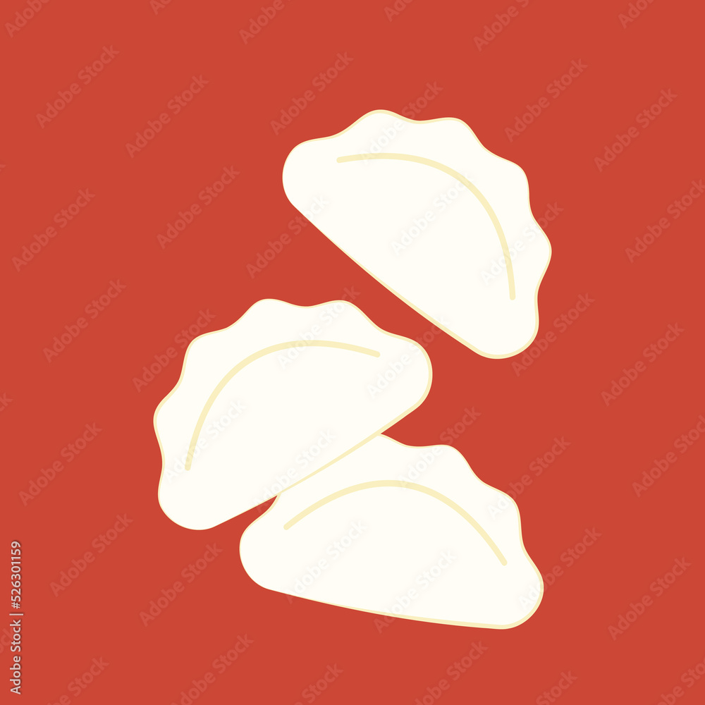 Gyoza vector. Hot dumplings and chopsticks on red background. Steamed ...