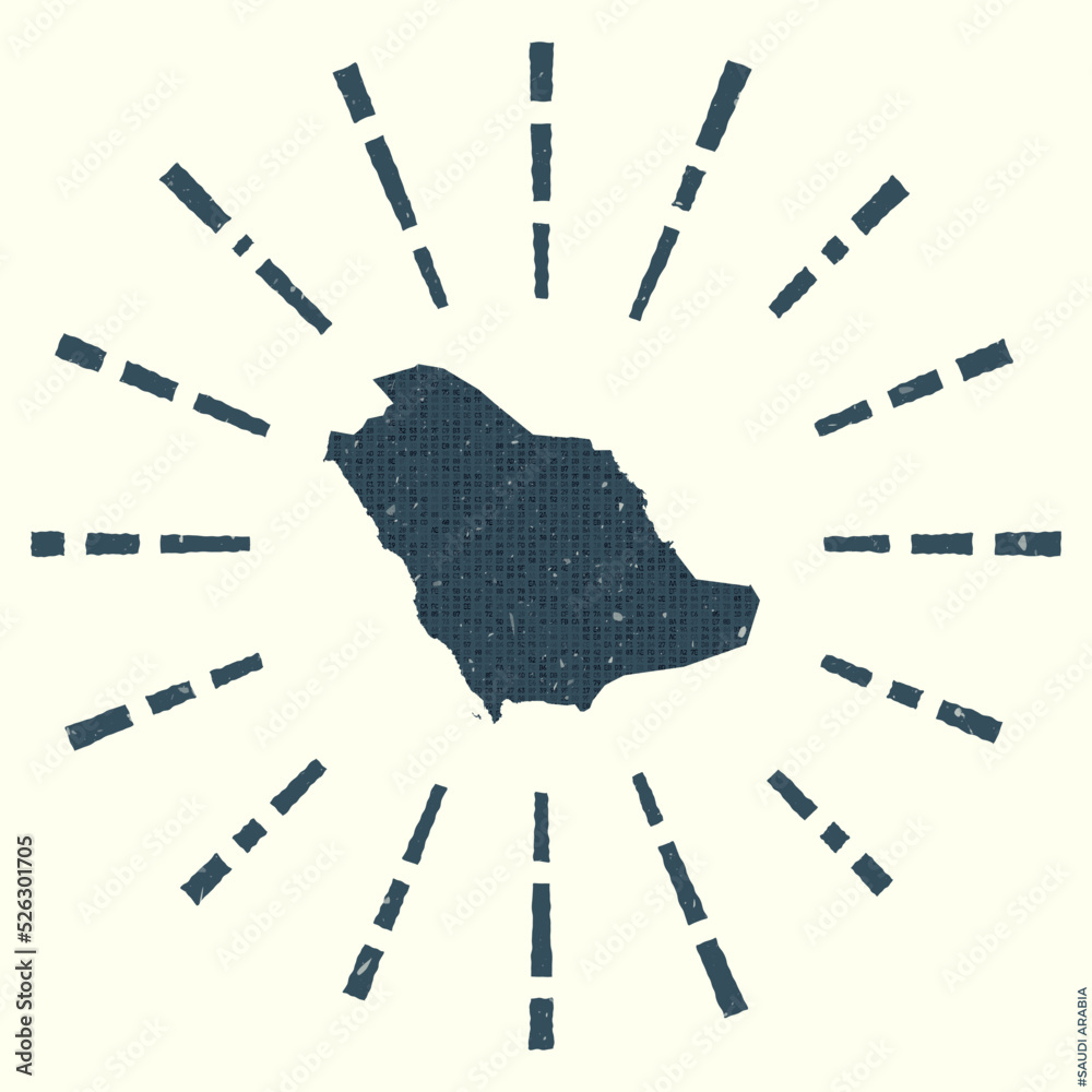 Saudi Arabia Logo. Grunge sunburst poster with map of the country ...