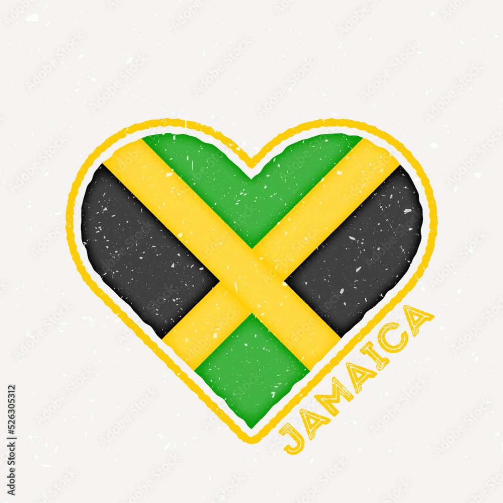 Jamaica heart flag badge. Jamaica logo with grunge texture. Flag of the ...