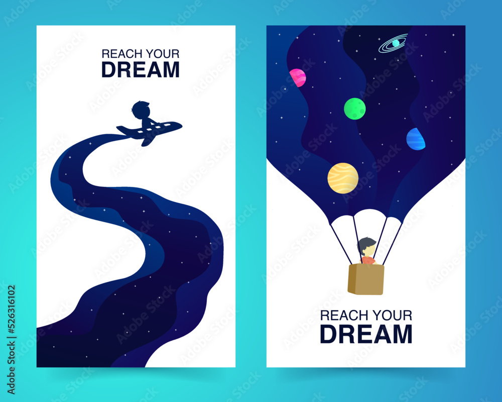 Kids banner illustration. Welcome banner. Child dream banner. Reach ...
